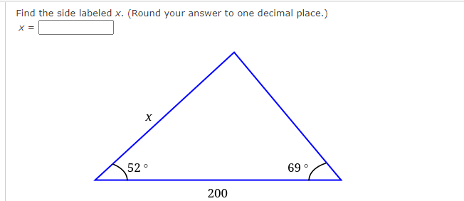 Solved Find the side labeled x. (Round your answer to one | Chegg.com