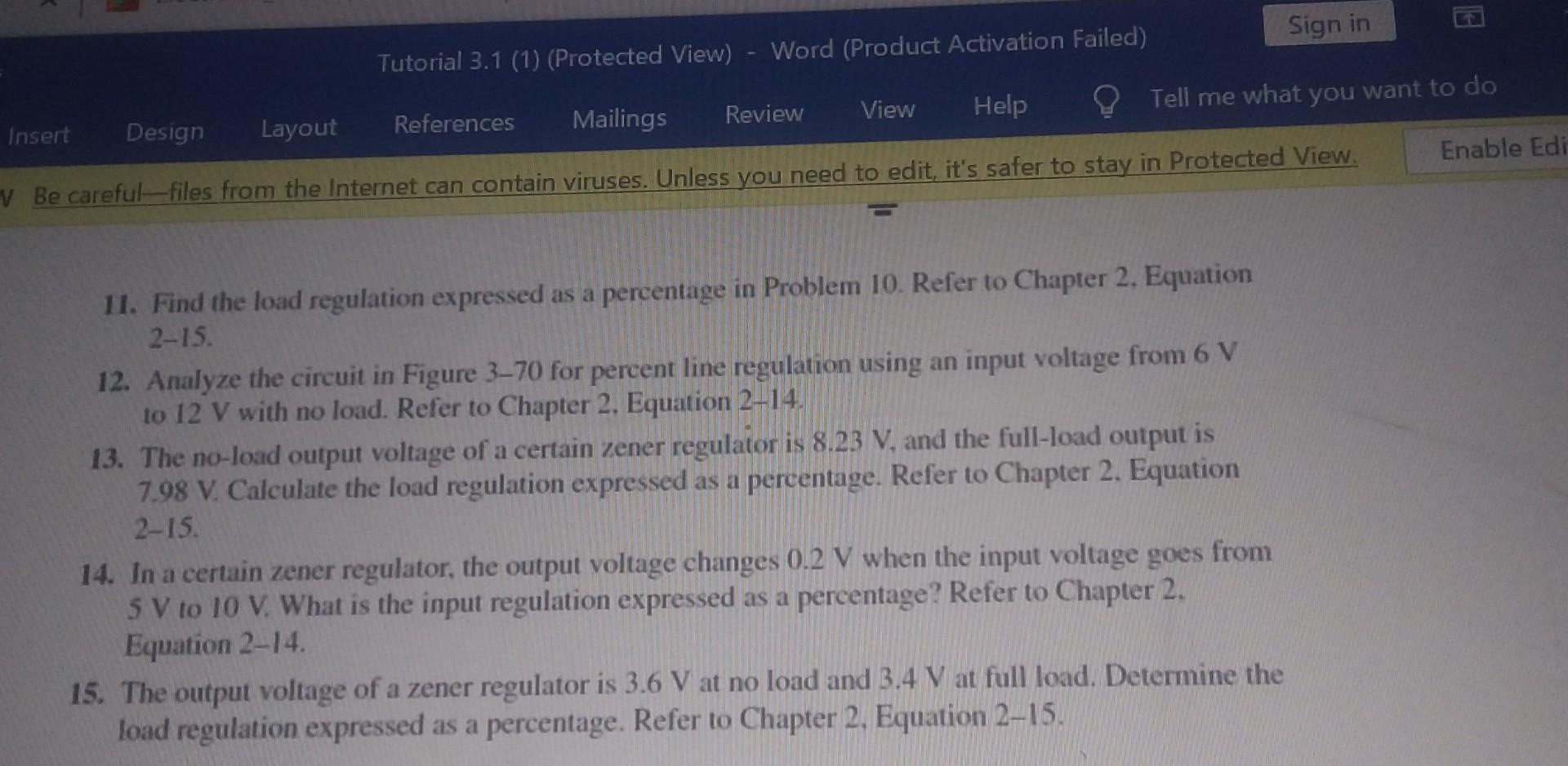 11. Find the load regulation expressed as a | Chegg.com