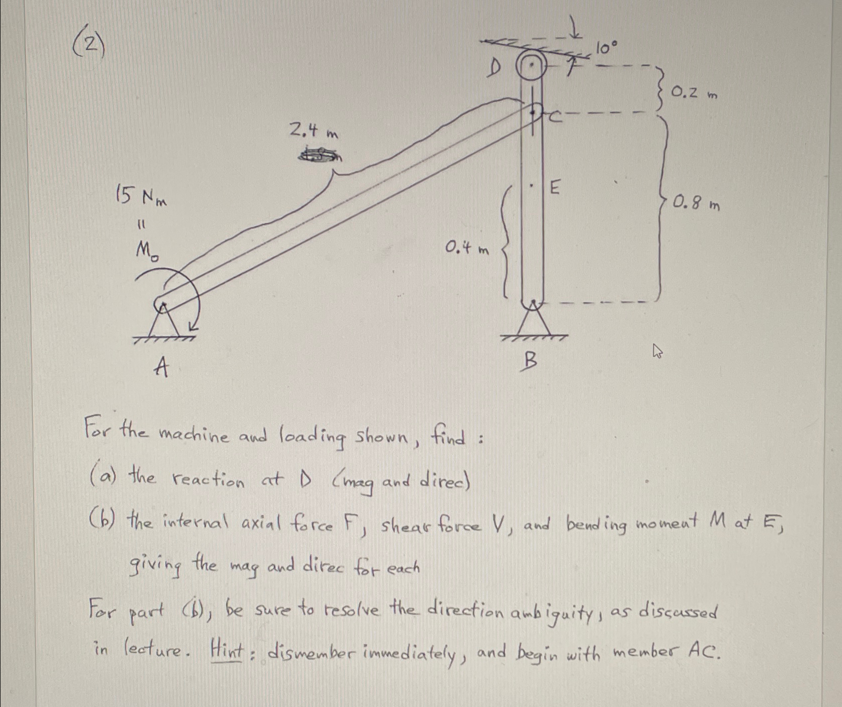 Solved (2)For the machine and loading shown, find:(a) ﻿the | Chegg.com