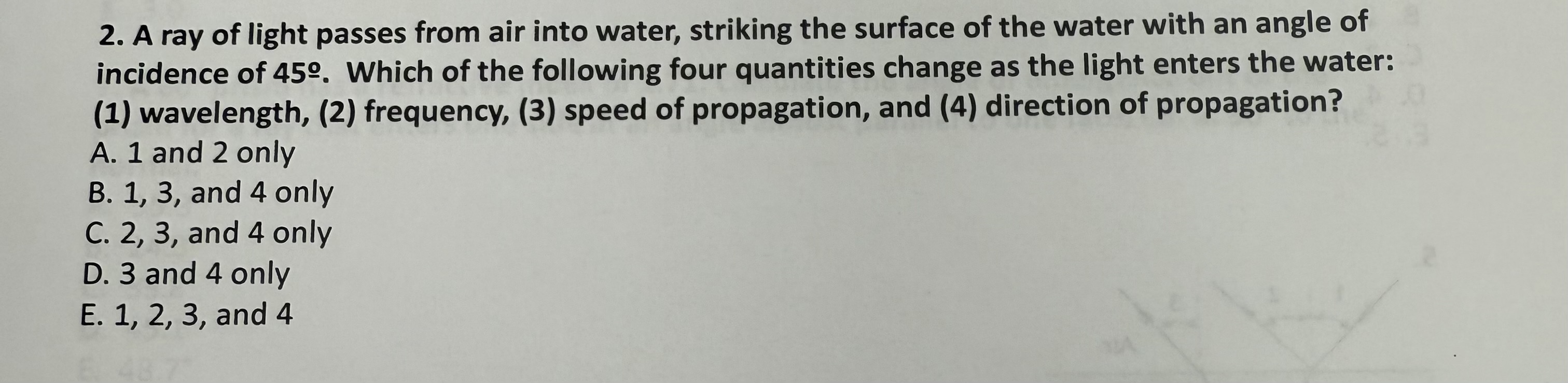 Solved 2. ﻿A ray of light passes from air into water, | Chegg.com
