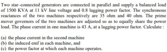 Solved Two star-connected generators are connected in | Chegg.com