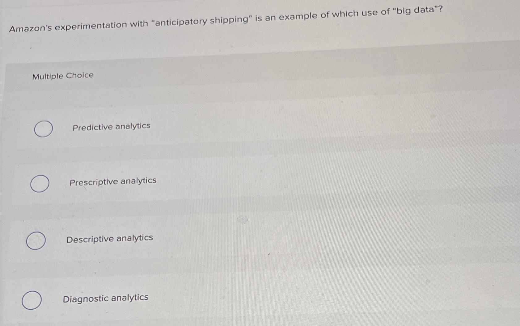 Solved Amazon's experimentation with "anticipatory shipping" | Chegg.com