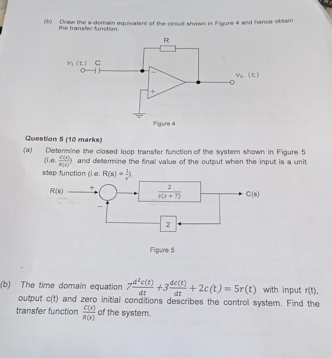 Solved (b) Draw the s-domain equivalent of the circuit shown | Chegg.com