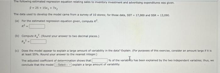 Solved The following estimated regression equation relating | Chegg.com