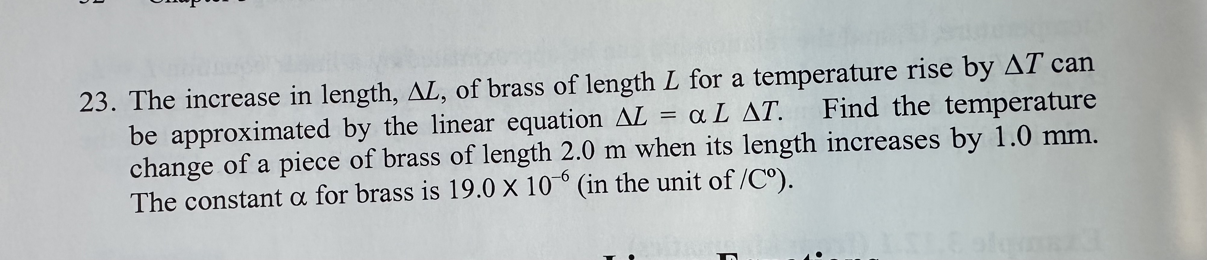 Solved The increase in length, ΔL, ﻿of brass of length L | Chegg.com
