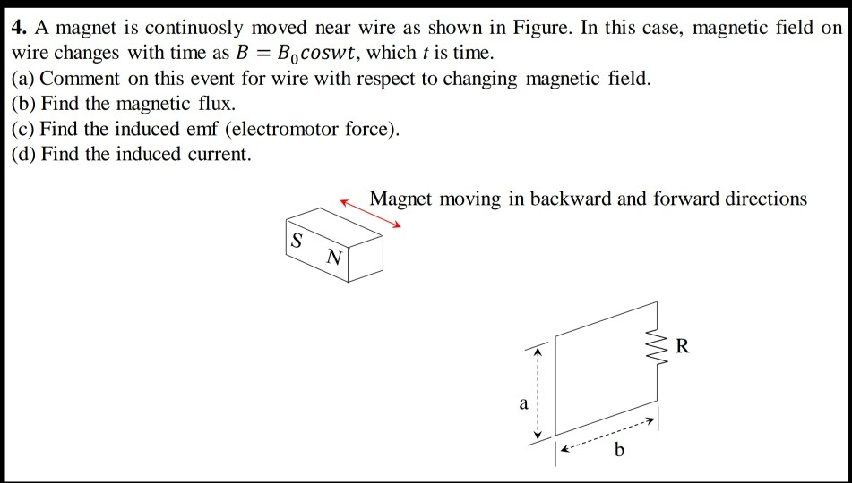 Solved 4. A magnet is continuosly moved near wire as shown | Chegg.com