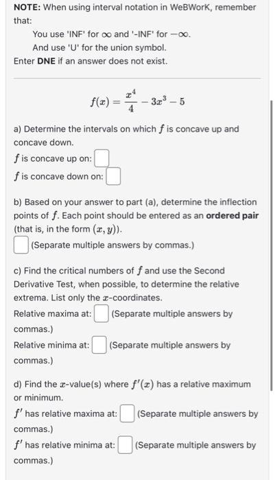 Solved NOTE: When using interval notation in WeBWork, | Chegg.com
