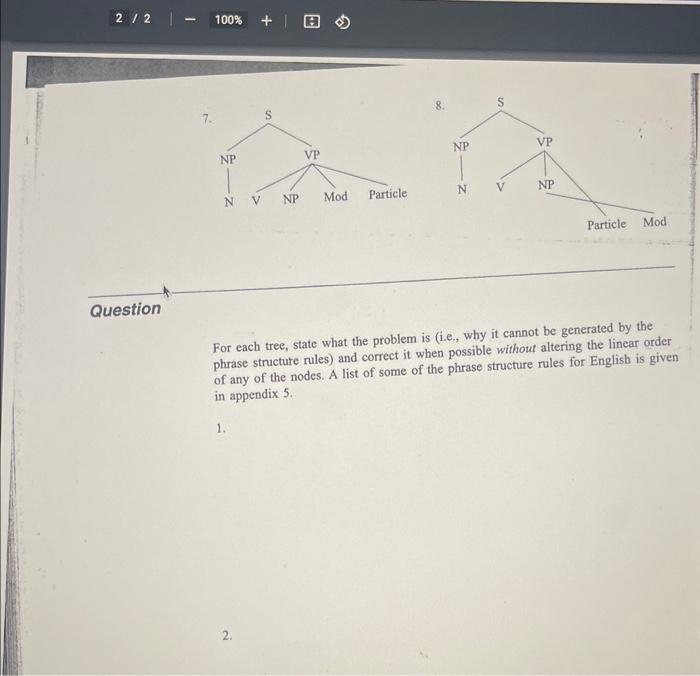 The tree structures 1−8 are all ill formed. That is, | Chegg.com