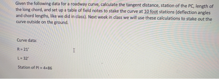 Solved Given the following data for a roadway curve, | Chegg.com