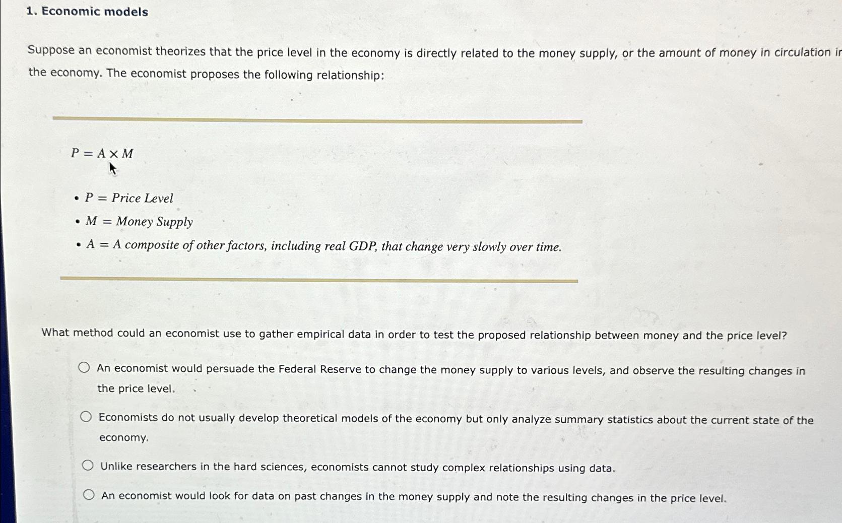 Solved Economic modelsSuppose an economist theorizes that | Chegg.com