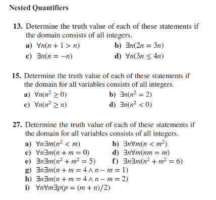 Solved Nested QuantifiersDetermine the truth value of each | Chegg.com