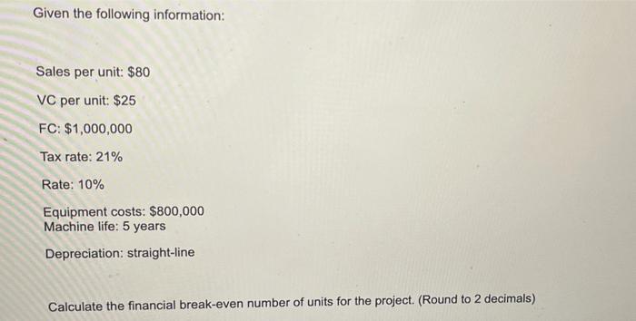Solved Given the following information: Sales per unit: $80 | Chegg.com