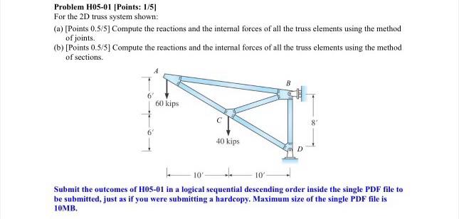 Solved Problem H05-01 [Points: 1/5] For the 2D truss system | Chegg.com