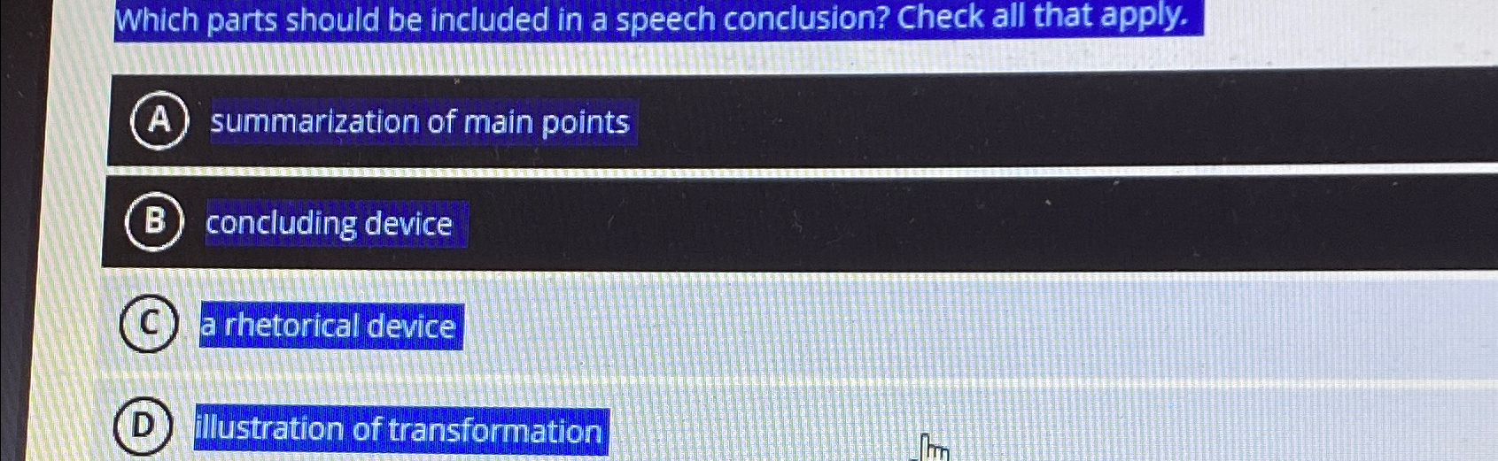 Solved Which parts should be included in a speech | Chegg.com