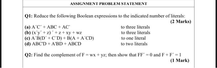 Solved Q1: Reduce the following Boolean expressions to the | Chegg.com