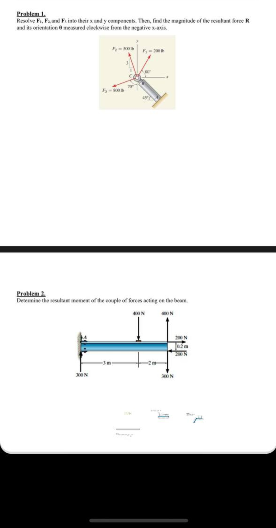Solved Problem 1.Resolve F1,F2, ﻿and F3 ﻿into their x and y | Chegg.com