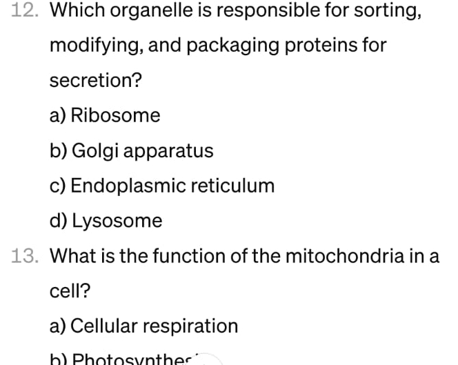 Solved Which organelle is responsible for sorting, | Chegg.com