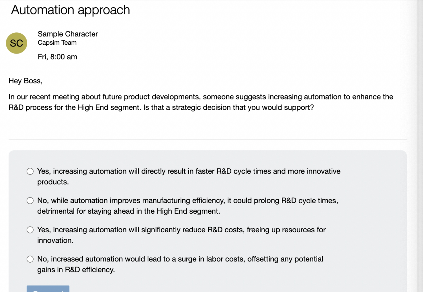 Solved Automation approachSample CharacterCapsim TeamFri, | Chegg.com