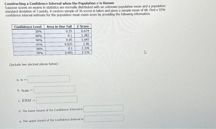 Solved Constructing a Confidence Interval when the | Chegg.com