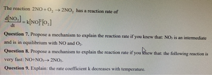 Solved The reaction 2NO+O2 → 2NO, has a reaction rate of | Chegg.com