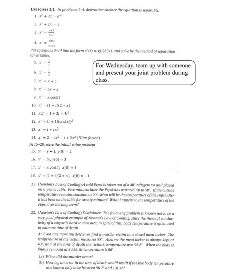 Solved Exercises 2.1. ﻿In problems 1-4, ﻿determine whether | Chegg.com