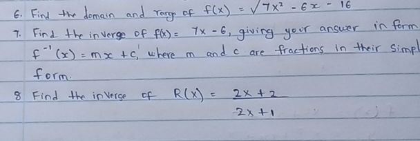 Find the inverge of f(x)=7x-6, ﻿giving your answer in | Chegg.com