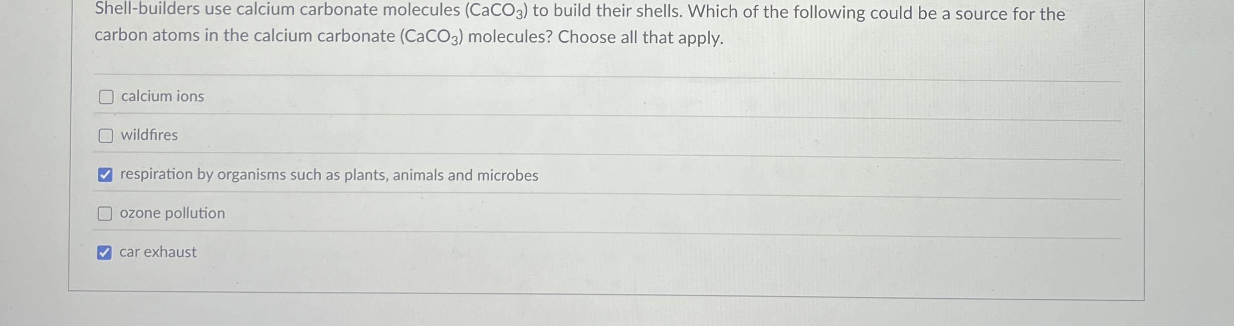 Solved Shell-builders use calcium carbonate molecules | Chegg.com