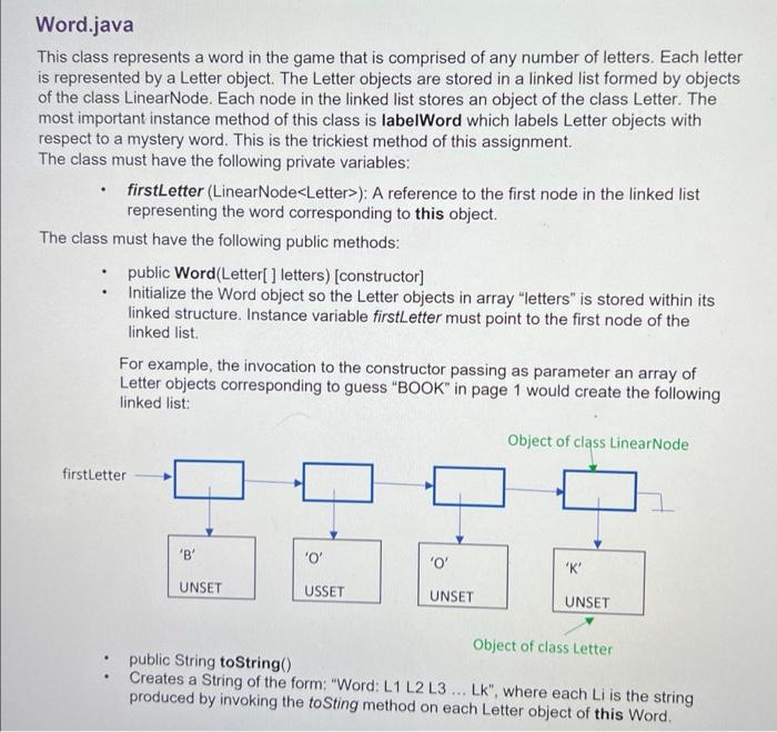 Solved This class represents a word in the game that is | Chegg.com