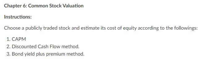 Solved Chapter 6: Common Stock Valuation Instructions: | Chegg.com