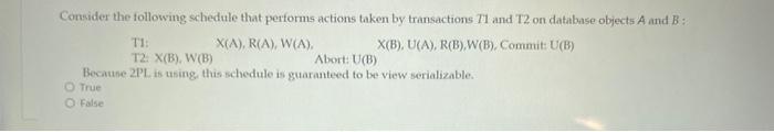 Solved Consider the following schedule that performs actions | Chegg.com