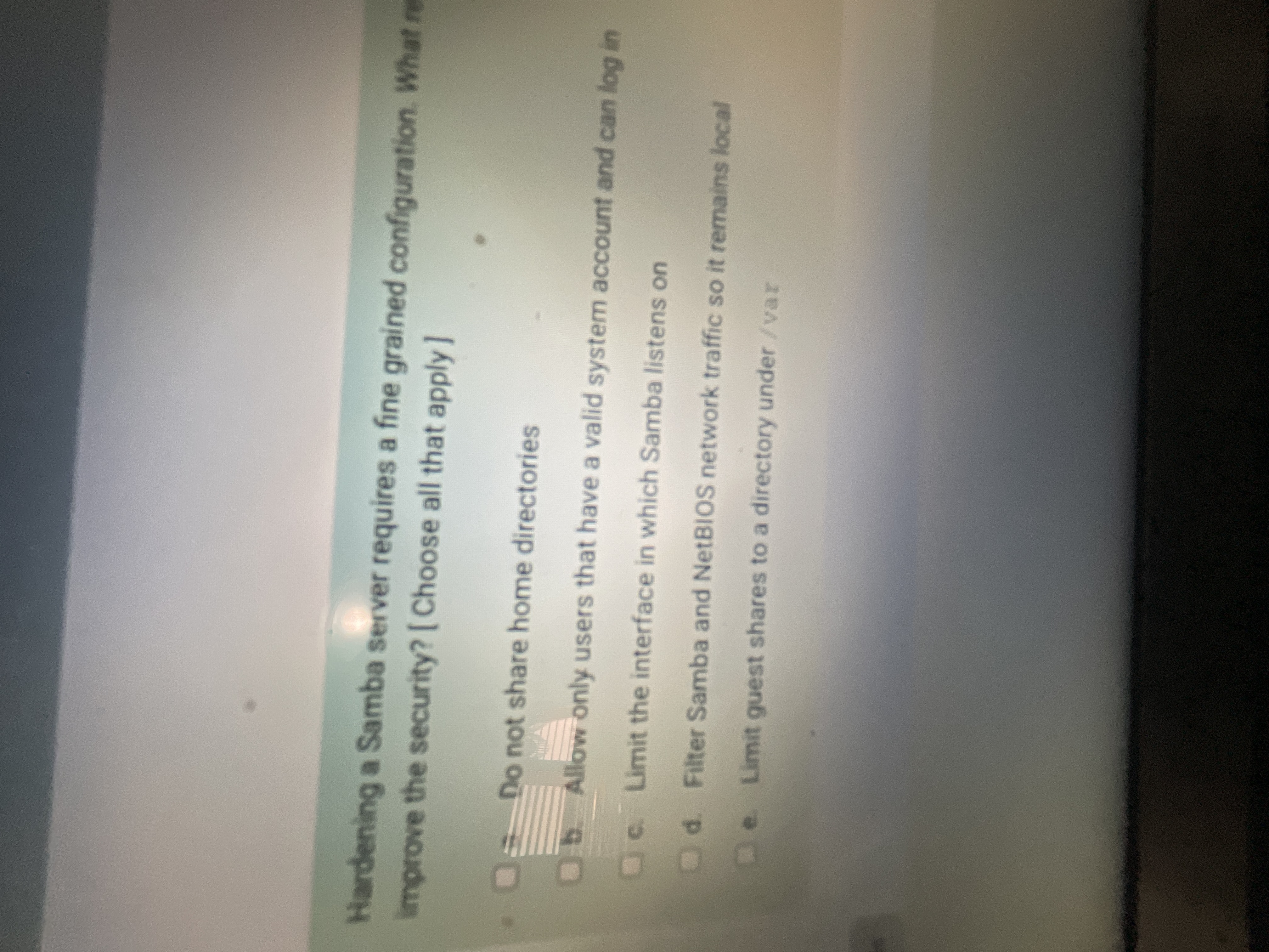 Solved Hardening a Samba server requires a fine grained | Chegg.com