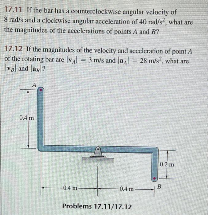 Solved 17.11 If the bar has a counterclockwise angular | Chegg.com