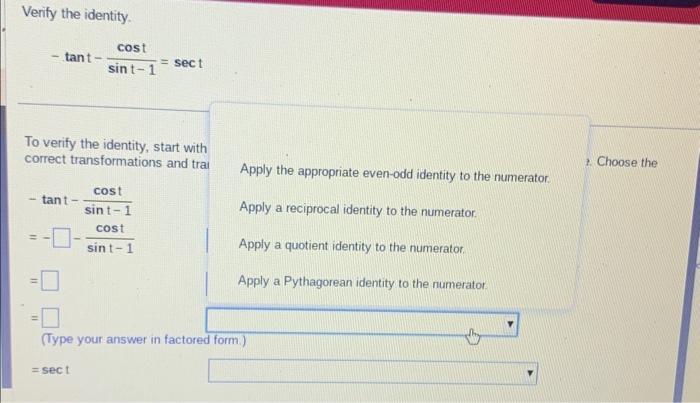 Solved Verify the identity. −tant−sint−1cost=sect To verify | Chegg.com