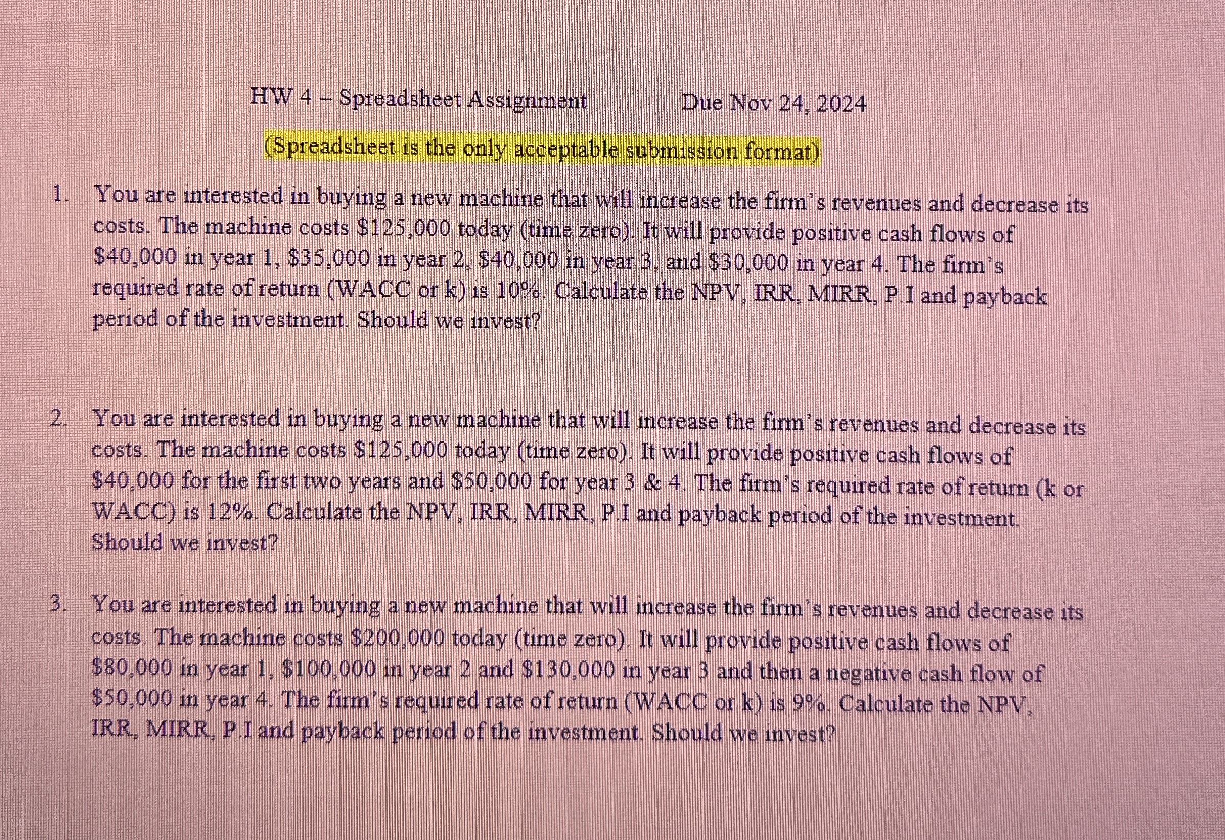 Solved HW 4 - ﻿Spreadsheet AssignmentDue Nov | Chegg.com