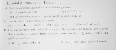 Solved Tutorial questions q, ﻿Torsion13. ﻿Fibd the carvature | Chegg.com