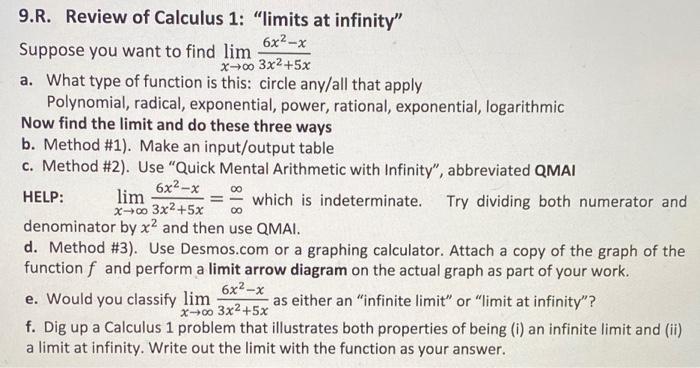 Solved 9.R. Review of Calculus 1: "limits at infinity" | Chegg.com