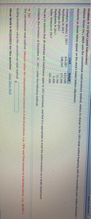Solved PRINTER VERSION Problem 9-14 (Part Level Submission) | Chegg.com