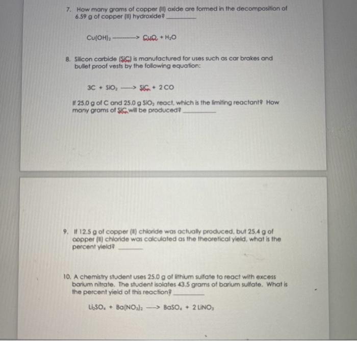 Solved 7. How many grams of copper (iI) oxide ore formed in | Chegg.com