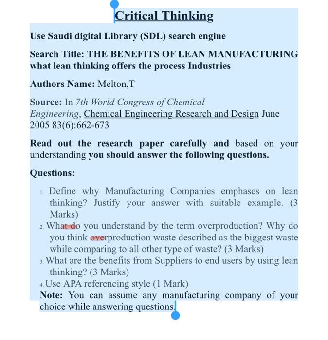Solved Critical Thinking Use Saudi digital Library (SDL) | Chegg.com