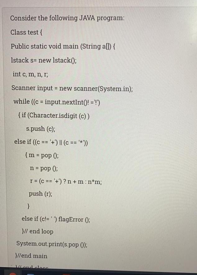 Solved Consider the following JAVA program: Class test | Chegg.com