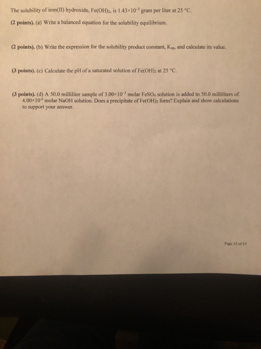 Solved The solubility of iron(II) hydroxide, Fe(OH)2, is | Chegg.com