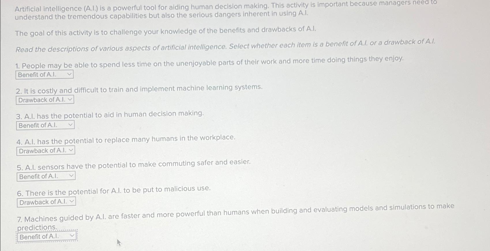 Solved Artificial intelligence (A.I.) ﻿is a powerful tool | Chegg.com
