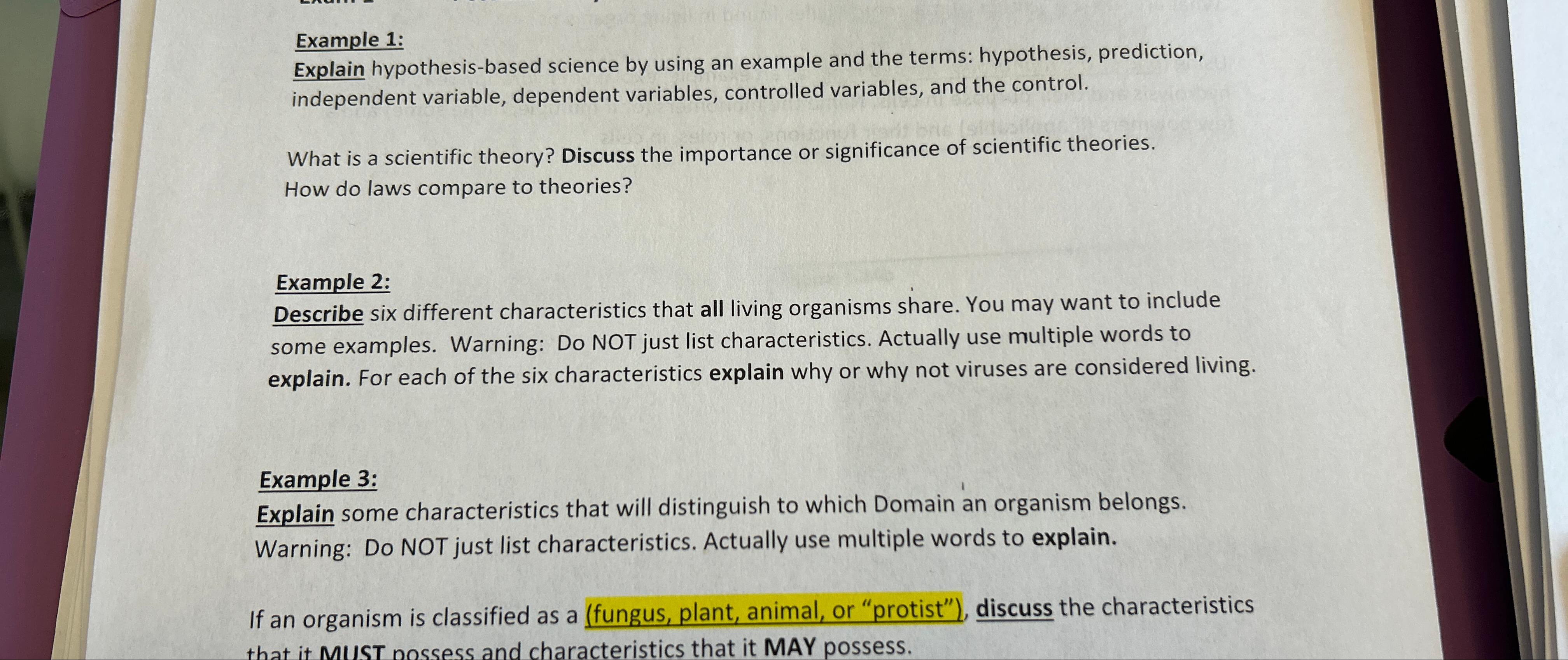 Solved Example 1:Explain hypothesis-based science by using | Chegg.com