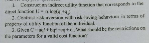 Construct an indirect utility function that | Chegg.com