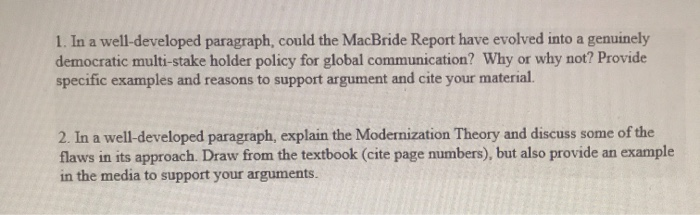 1. In a well-developed paragraph, could the MacBride | Chegg.com