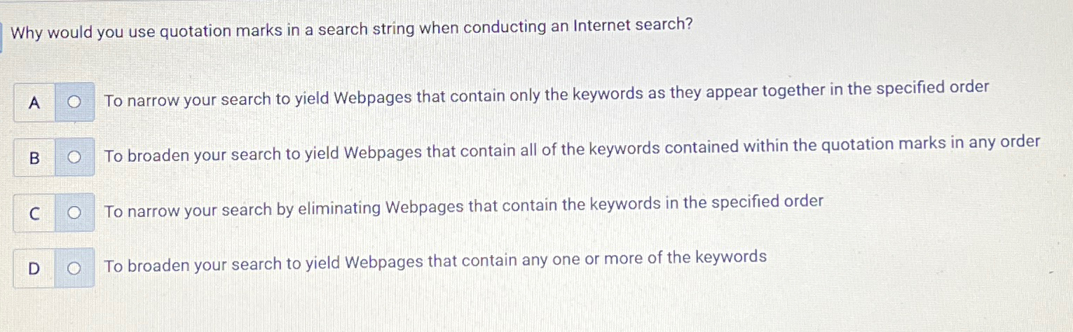 Solved Why would you use quotation marks in a search string | Chegg.com