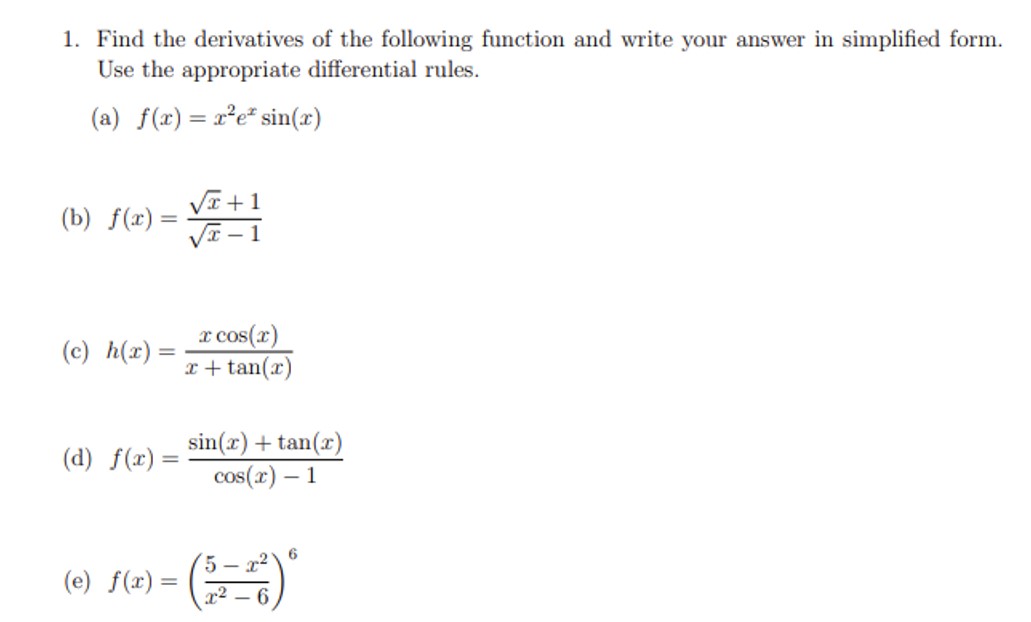 Find the derivatives of the following function and | Chegg.com