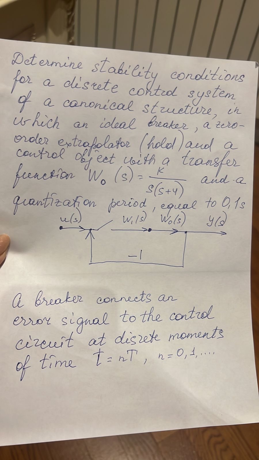 Solved Determine stability conditions for a disrete control | Chegg.com