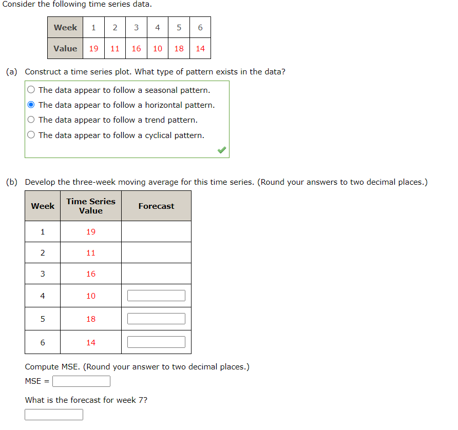 Solved Consider the following time series data.(a) | Chegg.com