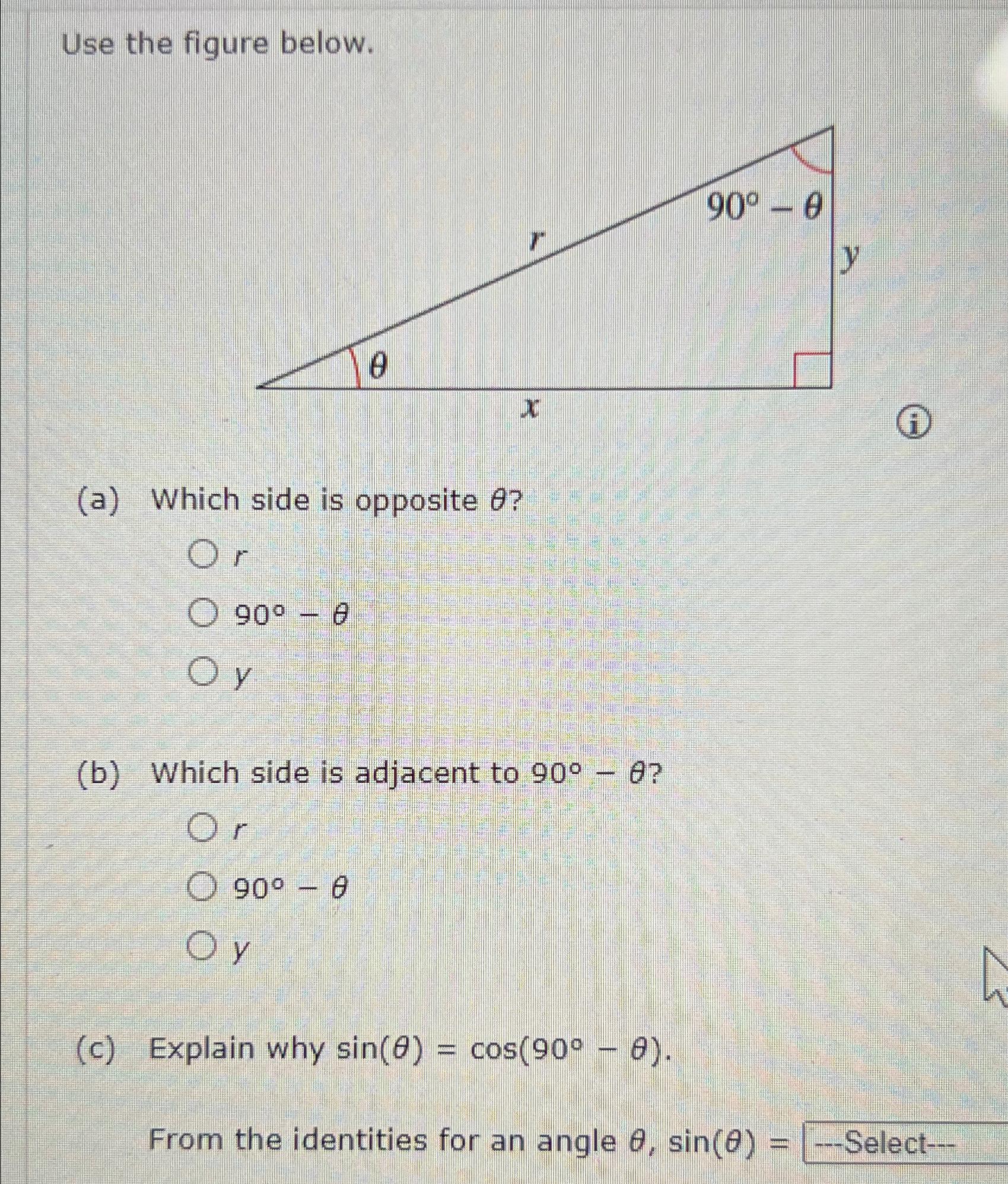 Solved Use the figure below.\\n(a) Which side is opposite | Chegg.com